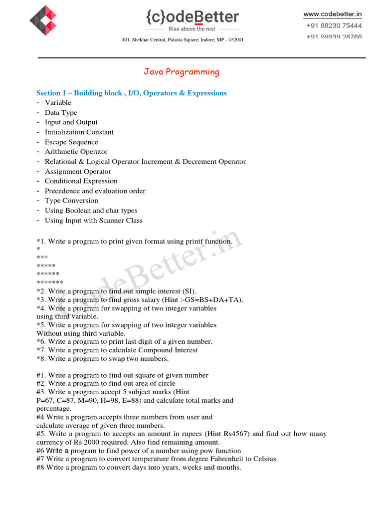 Java Programming Syllabus Assignment Labpractice Pdf Method Computer Programming Class 5694