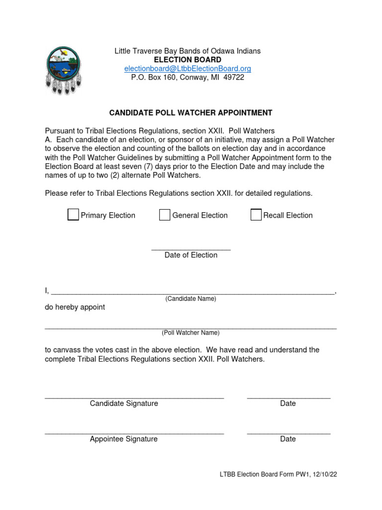 Poll Watcher Appointment Form | PDF