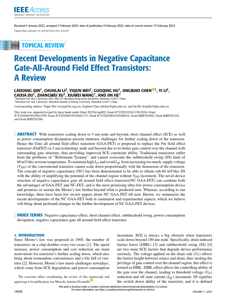 Recent Developments in Negative Capacitance Gate-All-Around Field Effect Transistors A Review | PDF