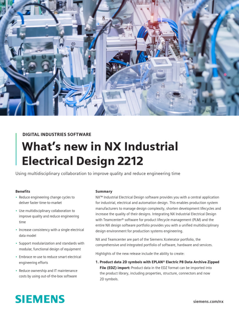 Fact Sheet-Siemens-SW-Whats-New-in-NX-Industrial-Electrical-Design-2212_tcm27-110594 | PDF