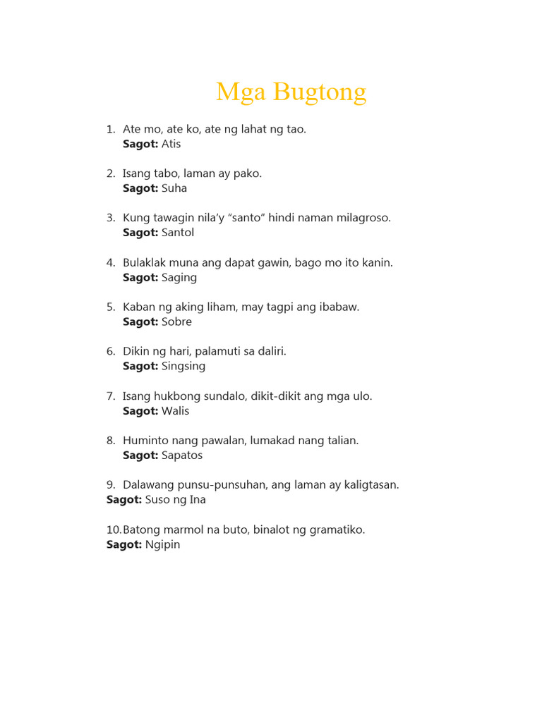 Mga Bugtong | PDF