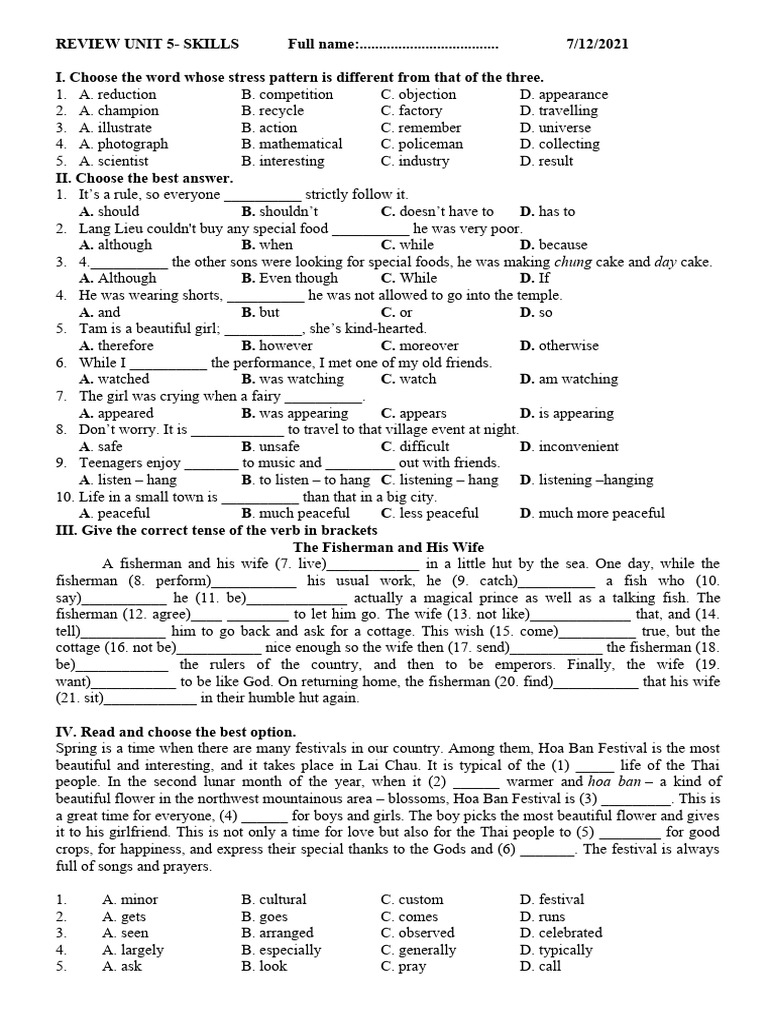 REVIEW UNIT 5 SKILLS Nhi | PDF