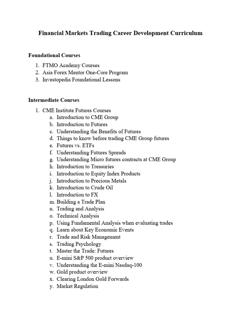 Financial Markets Trading Curriculum Guide | PDF