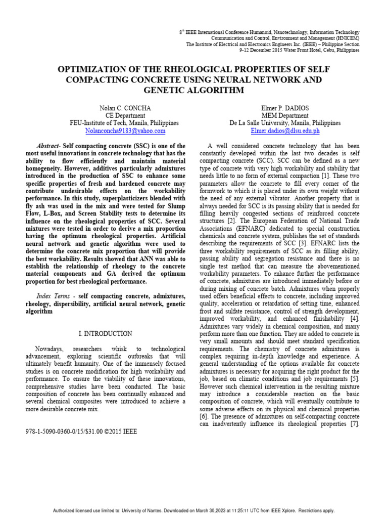 Optimization of The Rheological Properties of Self Compacting Concrete Using Neural Network and ...
