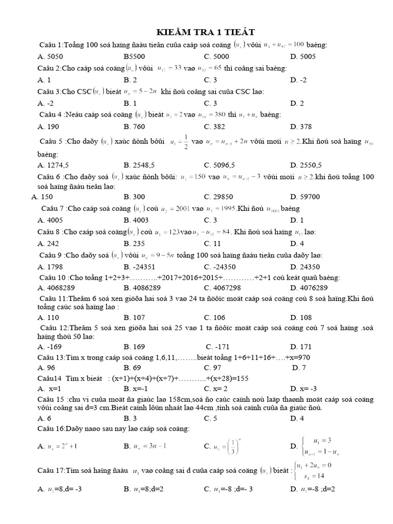 30 Cau Trac Nghiem Day So Cap So Cong Cap So Nhan | PDF