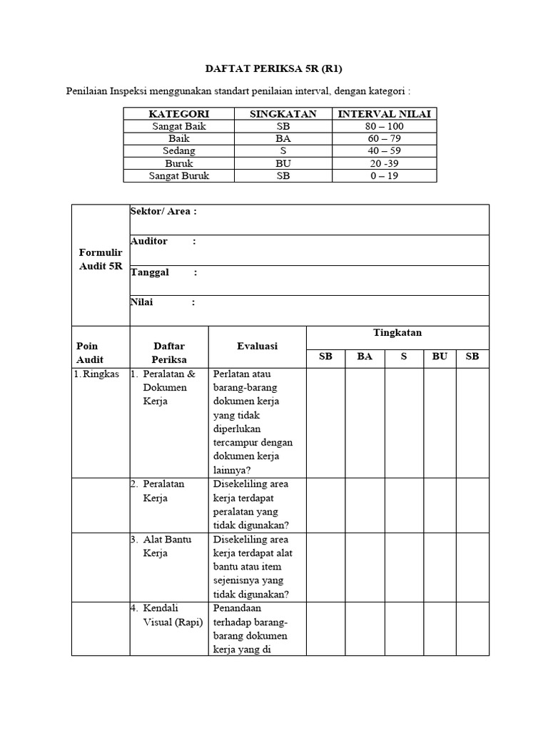 Formulir Audit Penilaian 5R | PDF