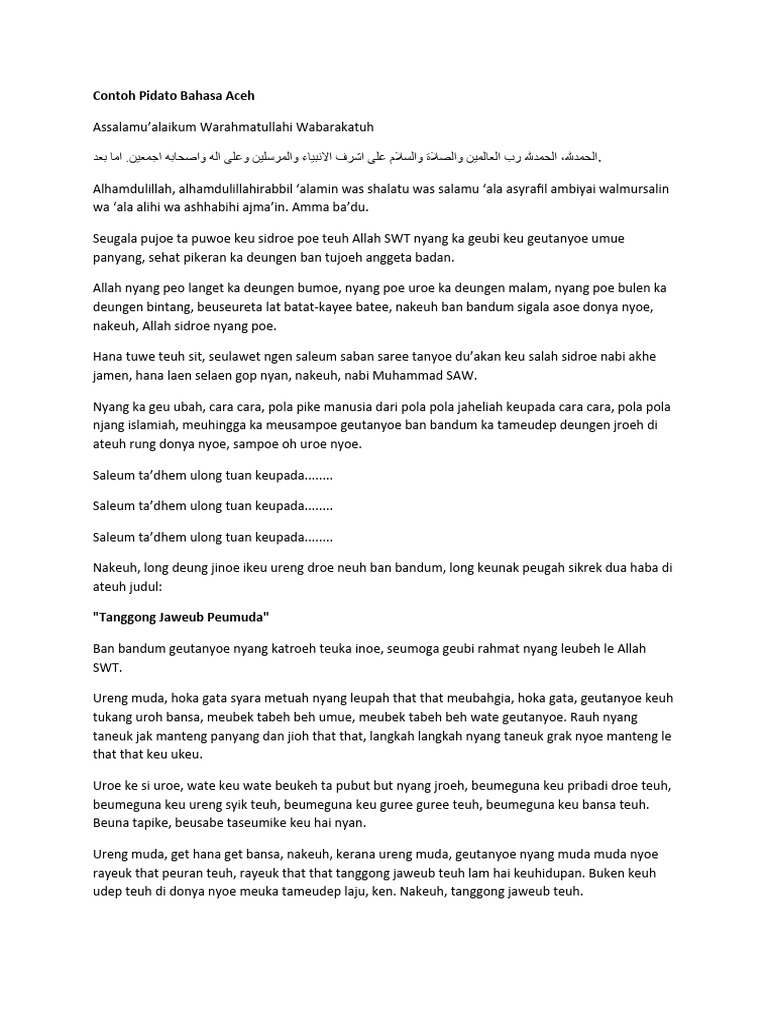 Contoh Pidato Bahasa Aceh | PDF