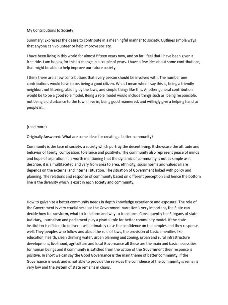 My Contributions To Society | PDF | Community