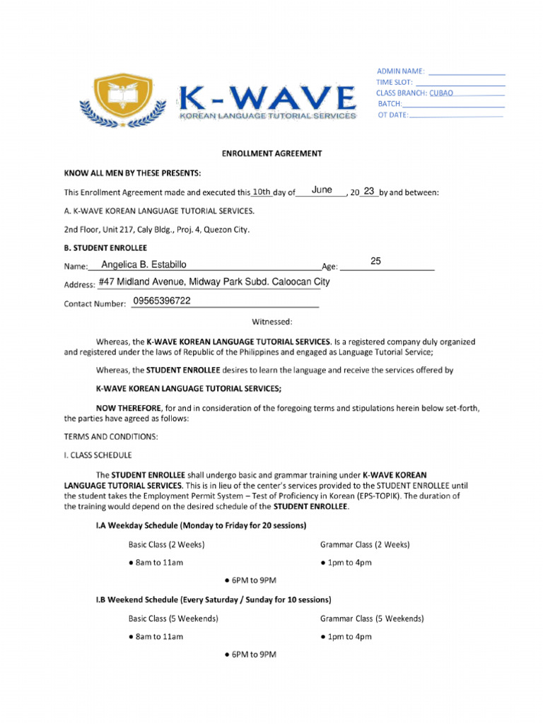 Enrollment Agreement | PDF