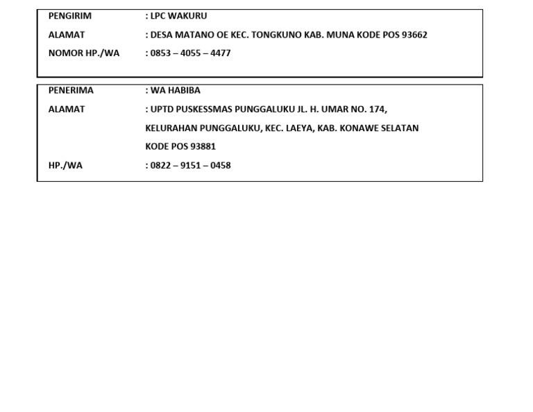 Alamat Pengirim | PDF
