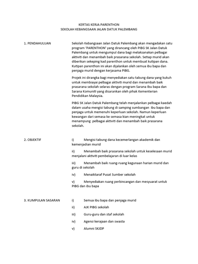 Kertas Kerja Parenthon SKJDP | PDF