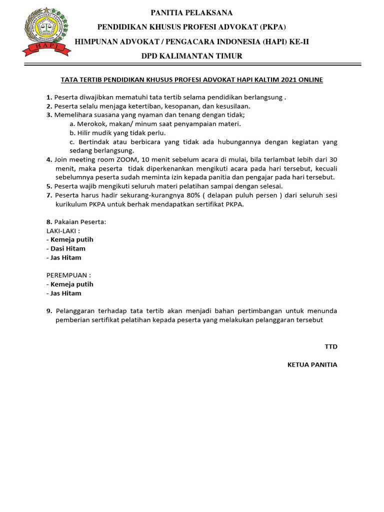 Tata Tertib Pkpa Hapi 2021 Online | PDF