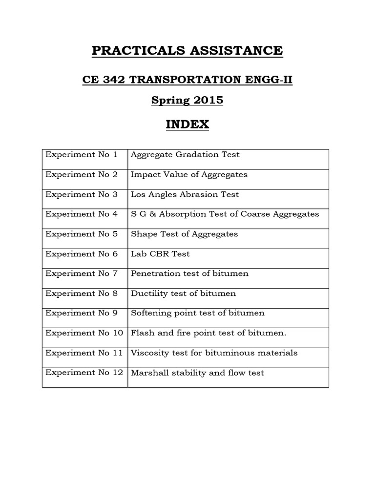 Transportation Engineering Lab Manual | PDF