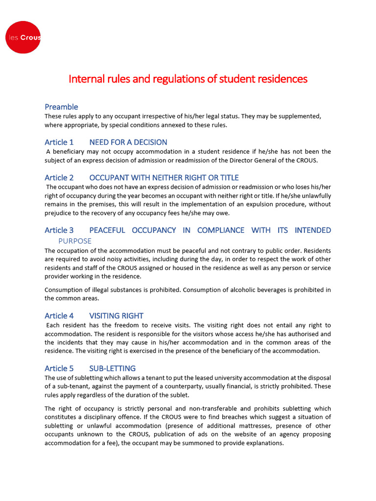 Student Residence Rules Guide | PDF