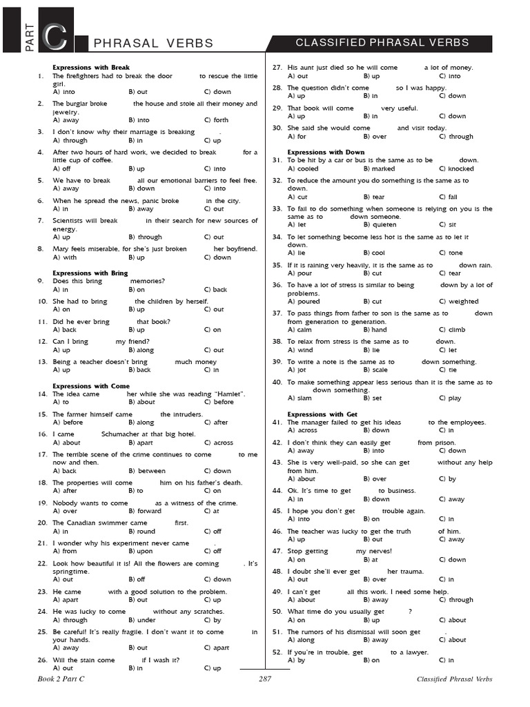 Classified Phrasal Verbs Tests and Answers | PDF