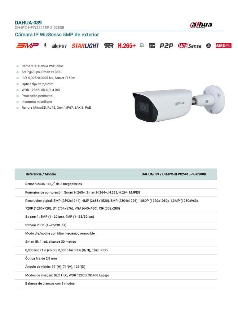 ES DAHUA-039 Data Sheet | PDF