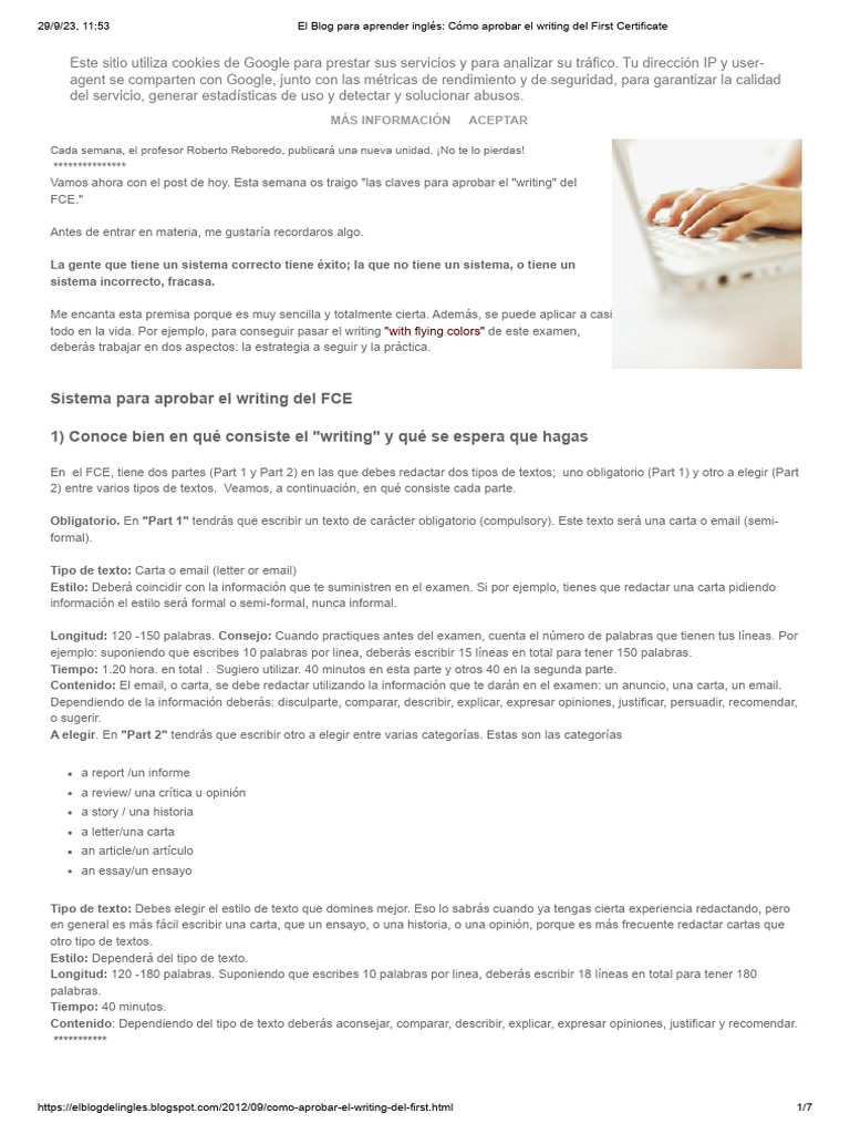 El Blog para aprender inglés_ Cómo aprobar el writing del First Certificate | PDF