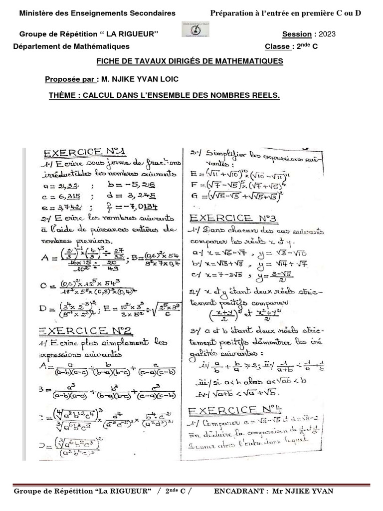 Fiche de TD n1 2nde C | PDF