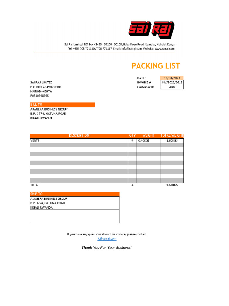 Abg Packing List Vents | PDF