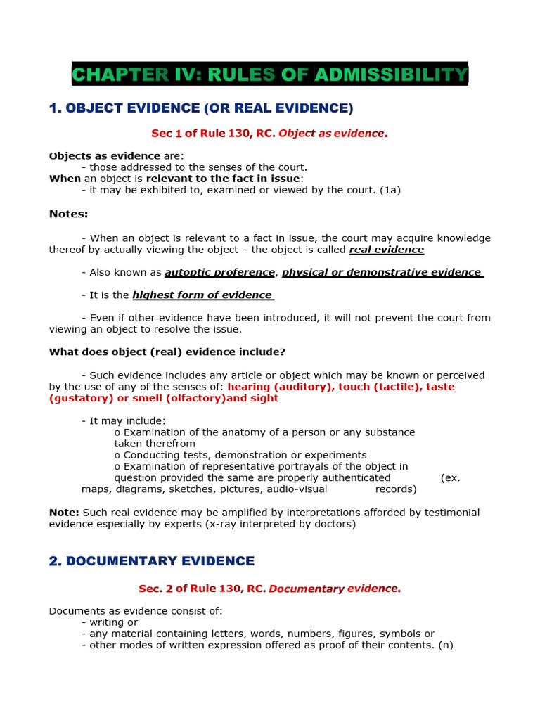 Rules of Admissibility | PDF | Hearsay | Parol Evidence Rule