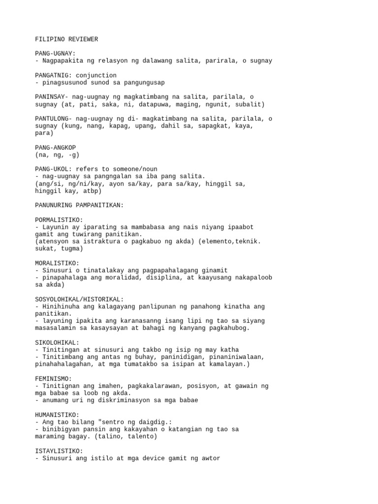 FILIPINO REVIEWER | PDF