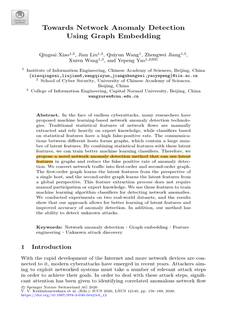 2020 - Towards Network Anomaly Detection Using Graph Embedding - Xiao ... 2020 - Towards Network Anomaly Detection Using Graph Embedding - Xiao ...