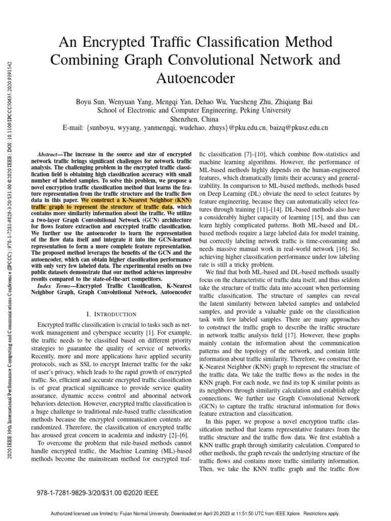 2020_An Encrypted Traffic Classification Method Combining Graph Convolutional_Sun et al_ | PDF