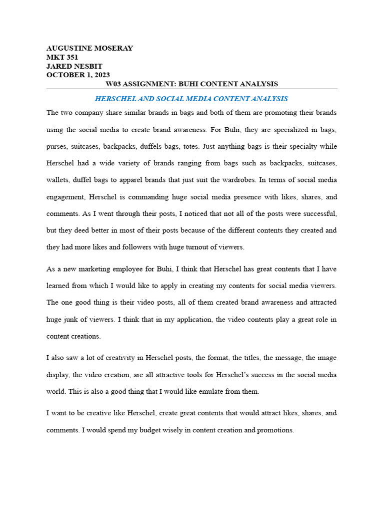Augustine Moseray W03 Assignment - Buhi Content Analysis | PDF