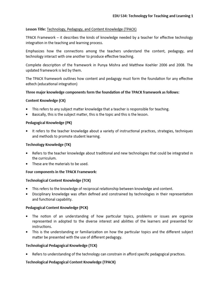 TPACK Framework for Effective Teaching | PDF