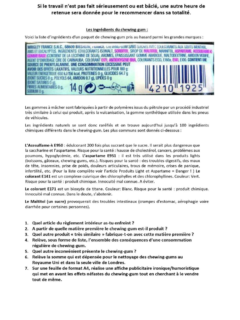 Chewing - Gum - en - Classe Retenue | PDF