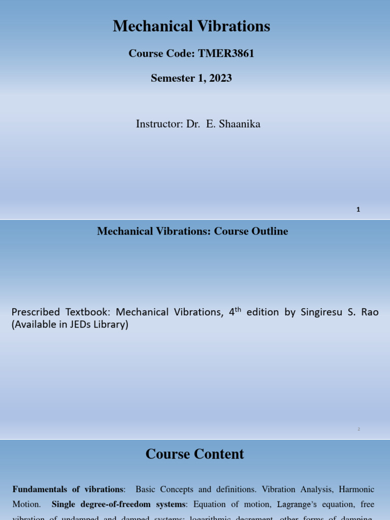 Mechanical Vibrations Course Outline | PDF