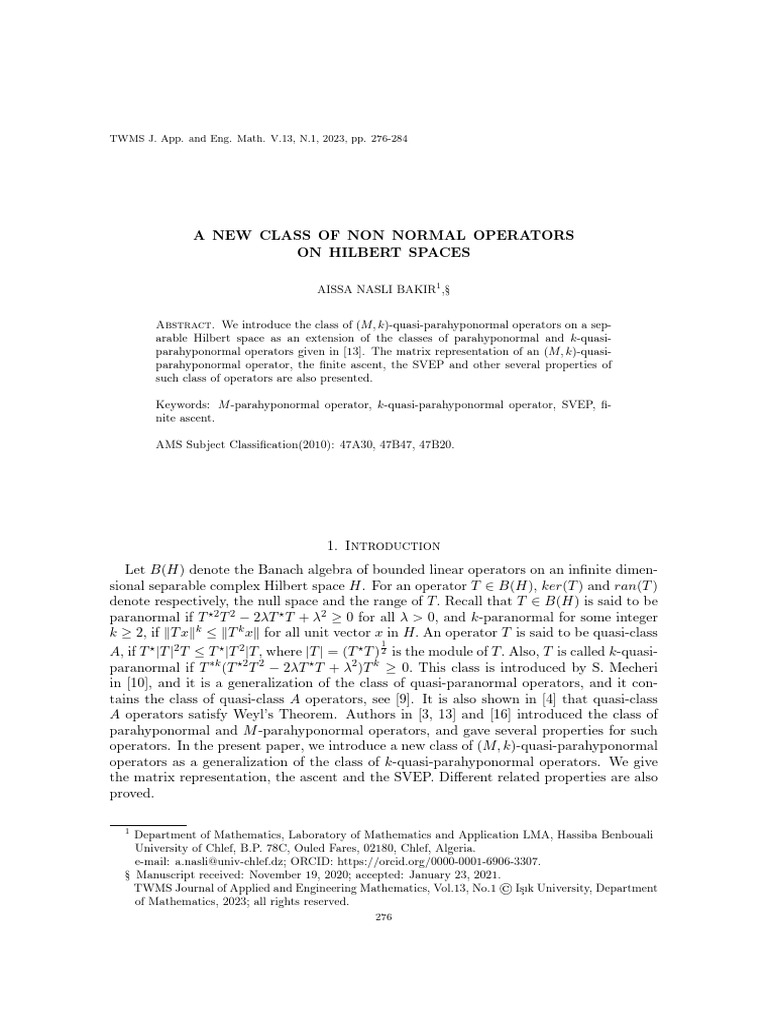 TWMS J. App. and Eng. Math. V.13, N.1, 2023, Pp. 276-284 | PDF