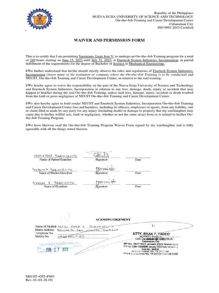 Revised NEUST-OJT-F003 Jose Pogi | PDF