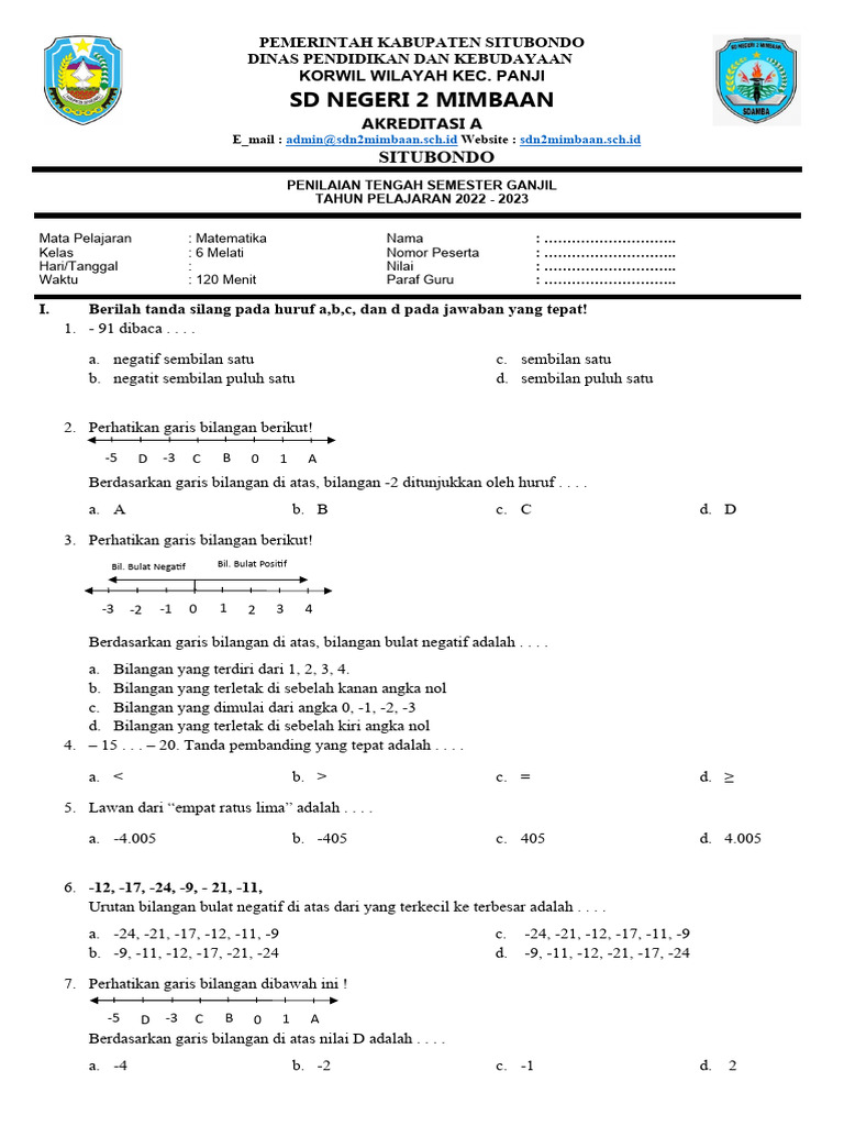 SOAL PTS Matematika Kls 6 | PDF