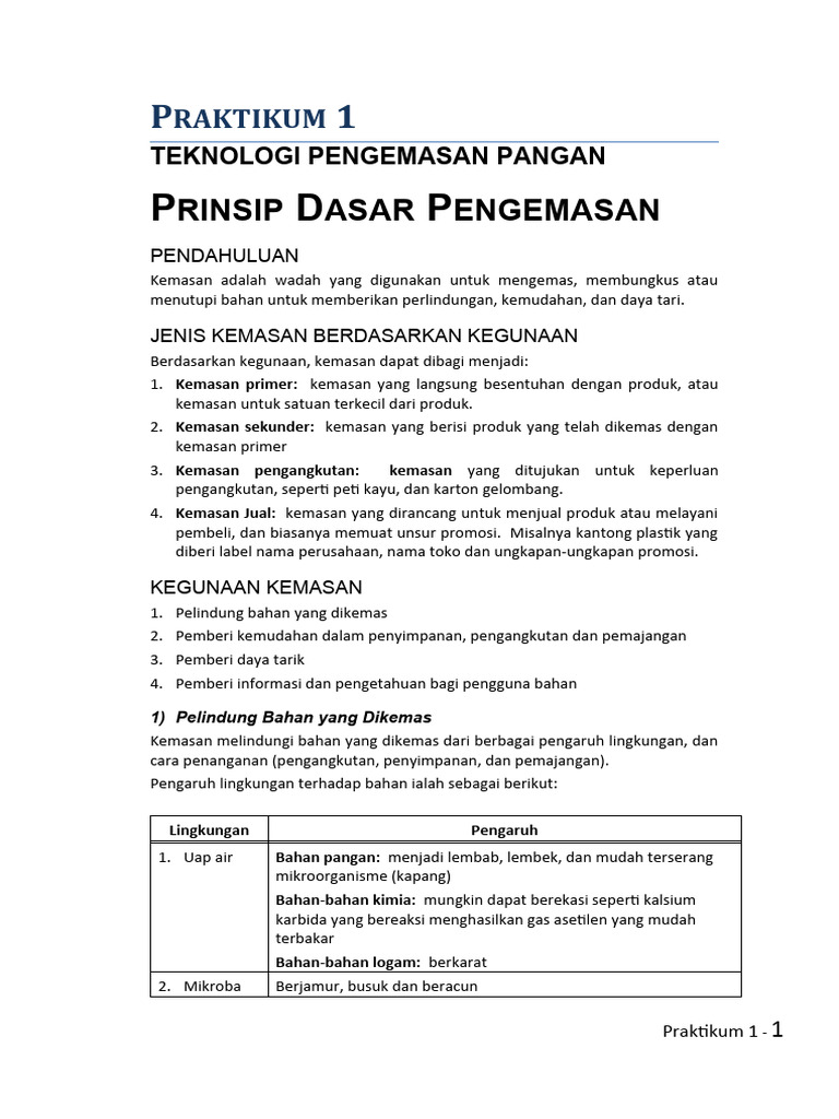 Praktikum 1-Prinsip Dasar Pengemasan | PDF