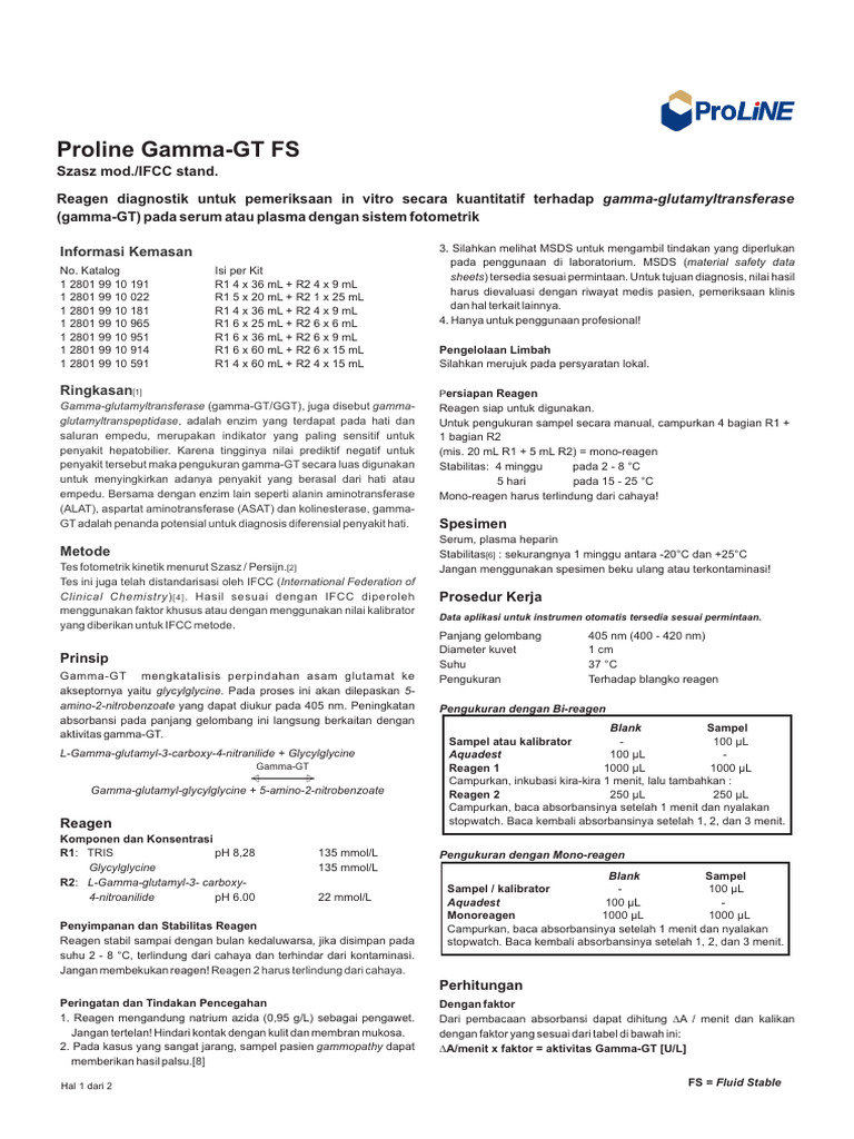 Package Insert Gamma GT FS Szasz Mod. IFCC Stand. Ed. 09 | PDF