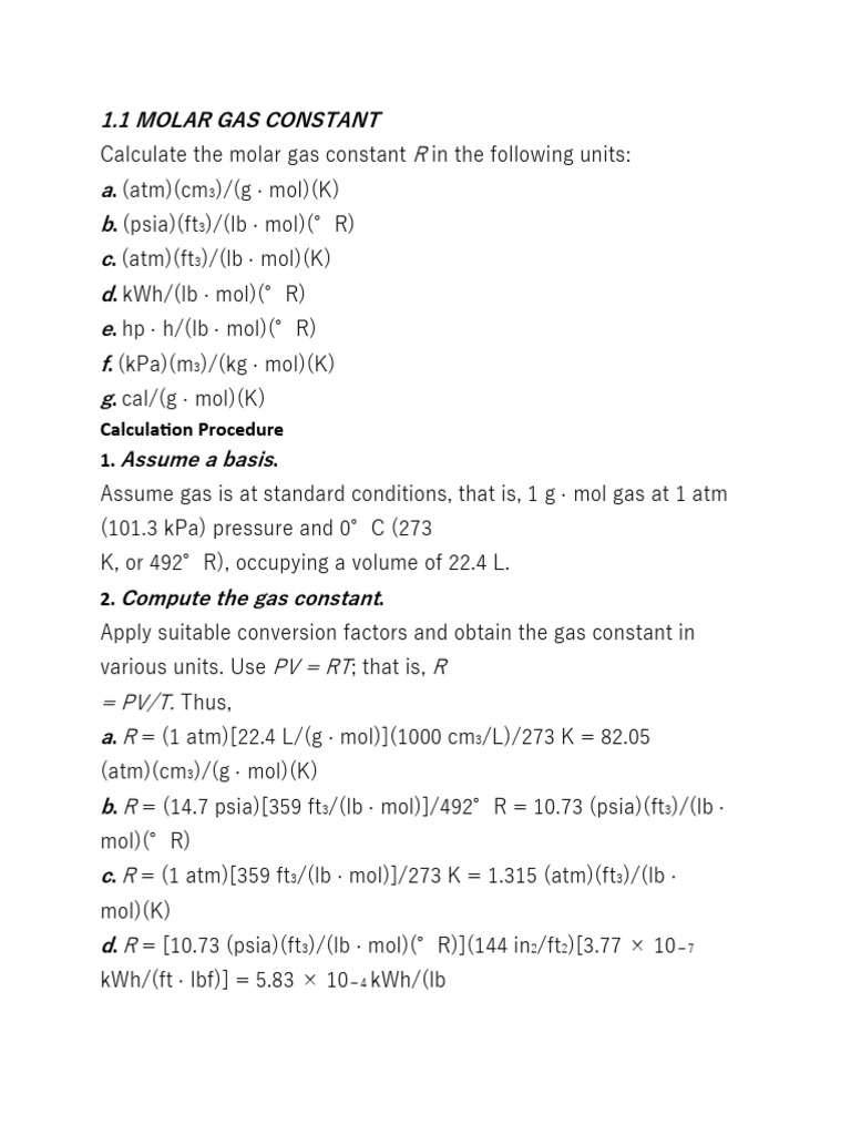 Mol. Gas Const. | PDF | Gases | Mole (Unit)