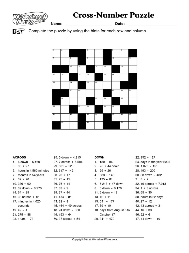 WorksheetWorks CrossNumber Puzzle 1 | PDF | Puzzles