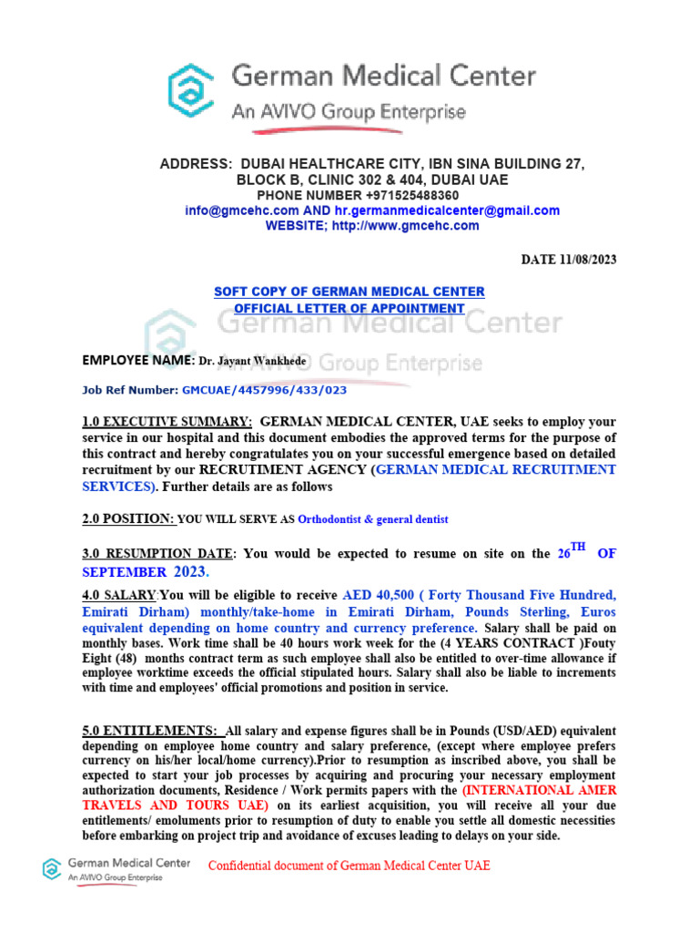 German Medical Centre Offer Letter | Download Free PDF | Employment ...