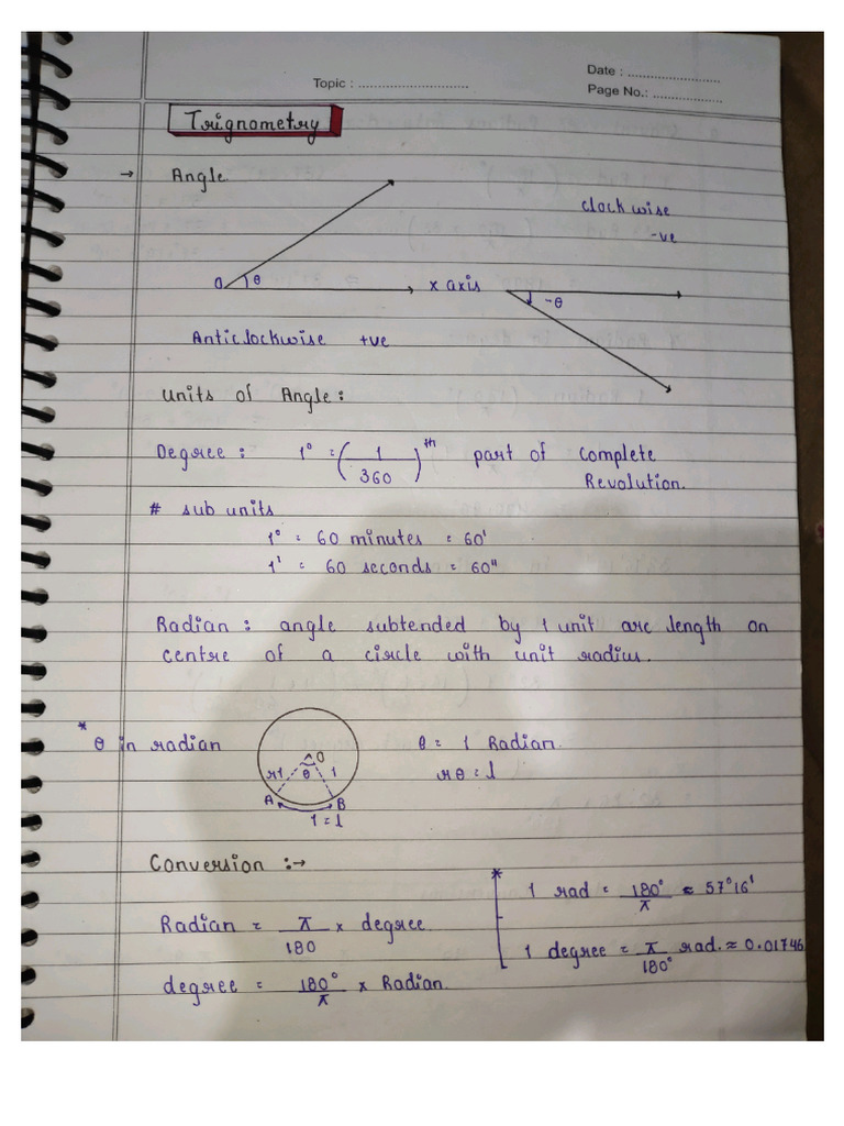 Trigonometry Class Notes | PDF