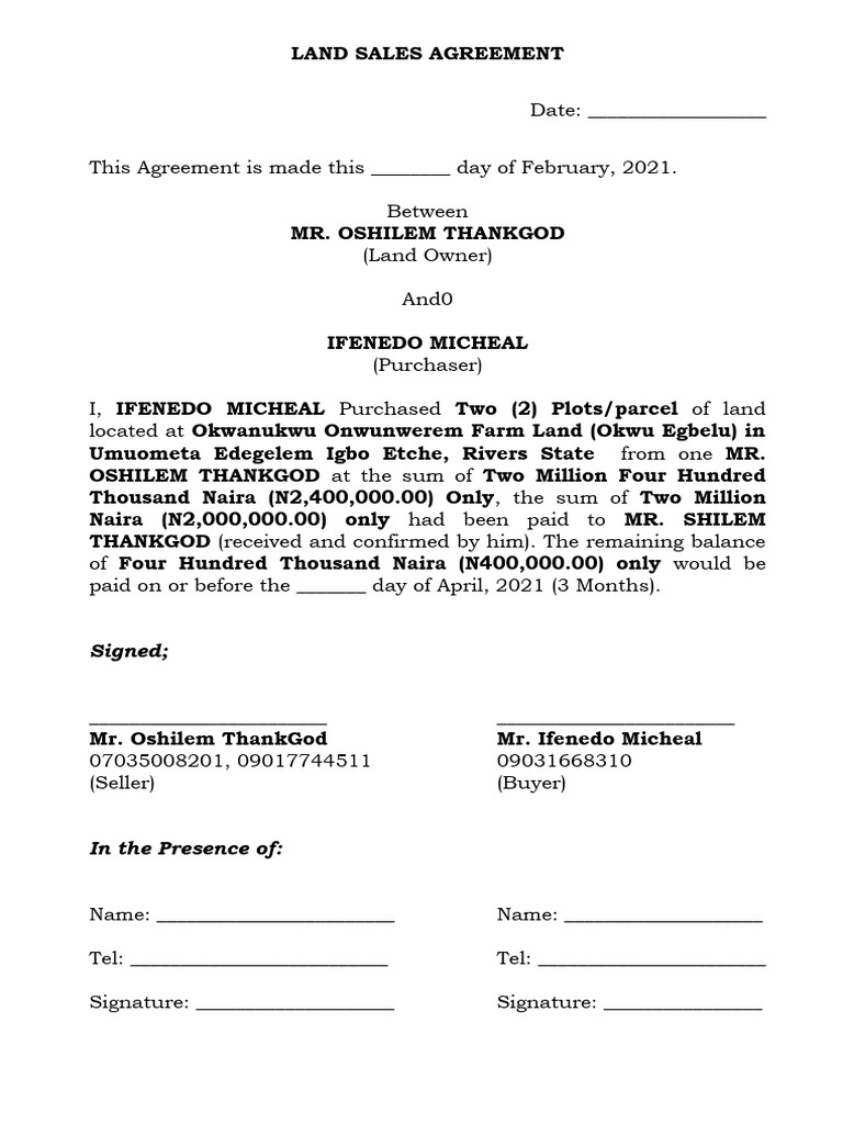 Land Sales Agreement | PDF
