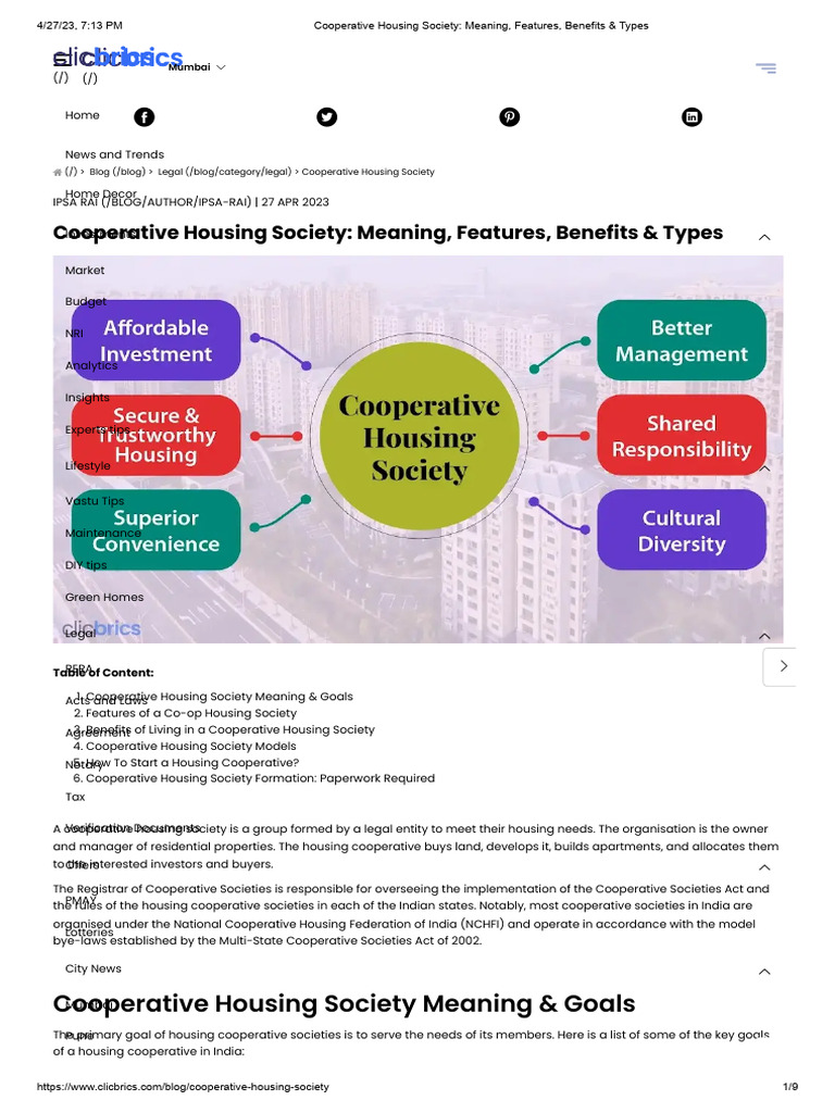 Cooperative Housing Society_ Meaning, Features, Benefits & Types | PDF