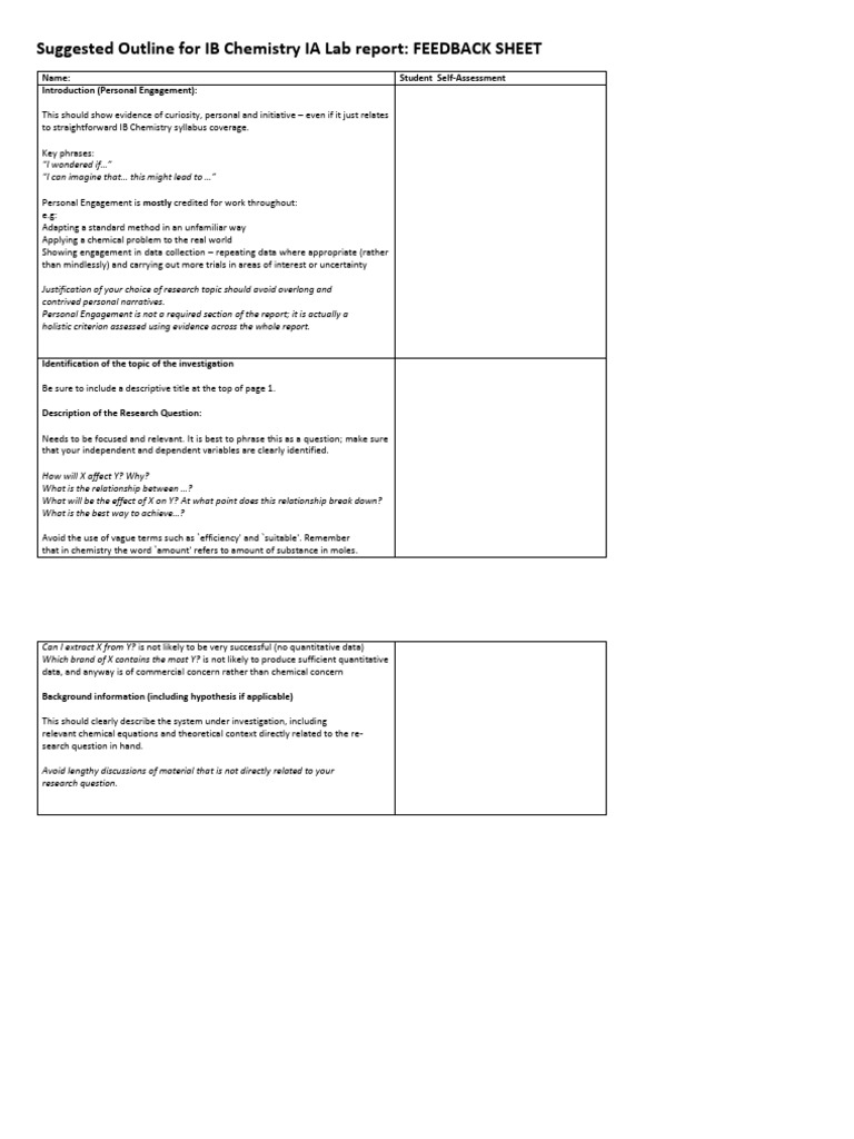IB Chemistry IA Lab Report Guidance | PDF
