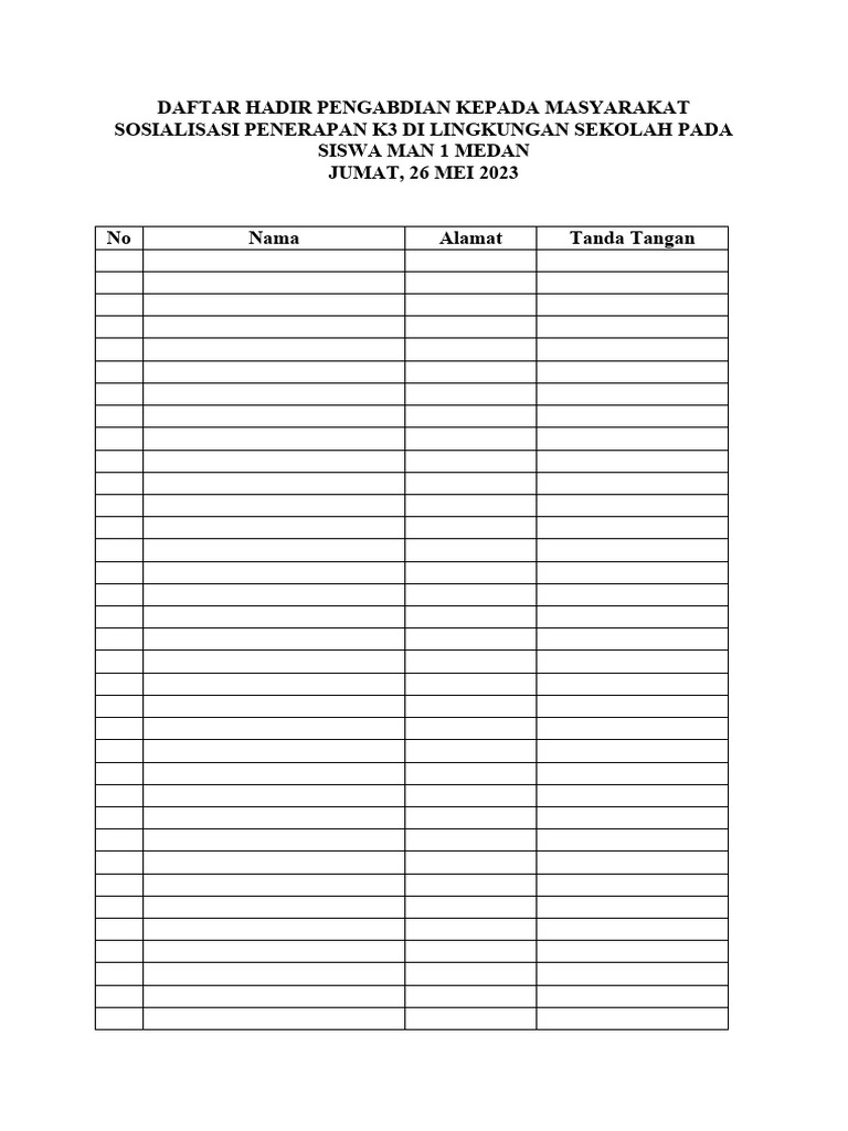 Daftar Hadir Pengabdian Kepada Masyarakat | PDF