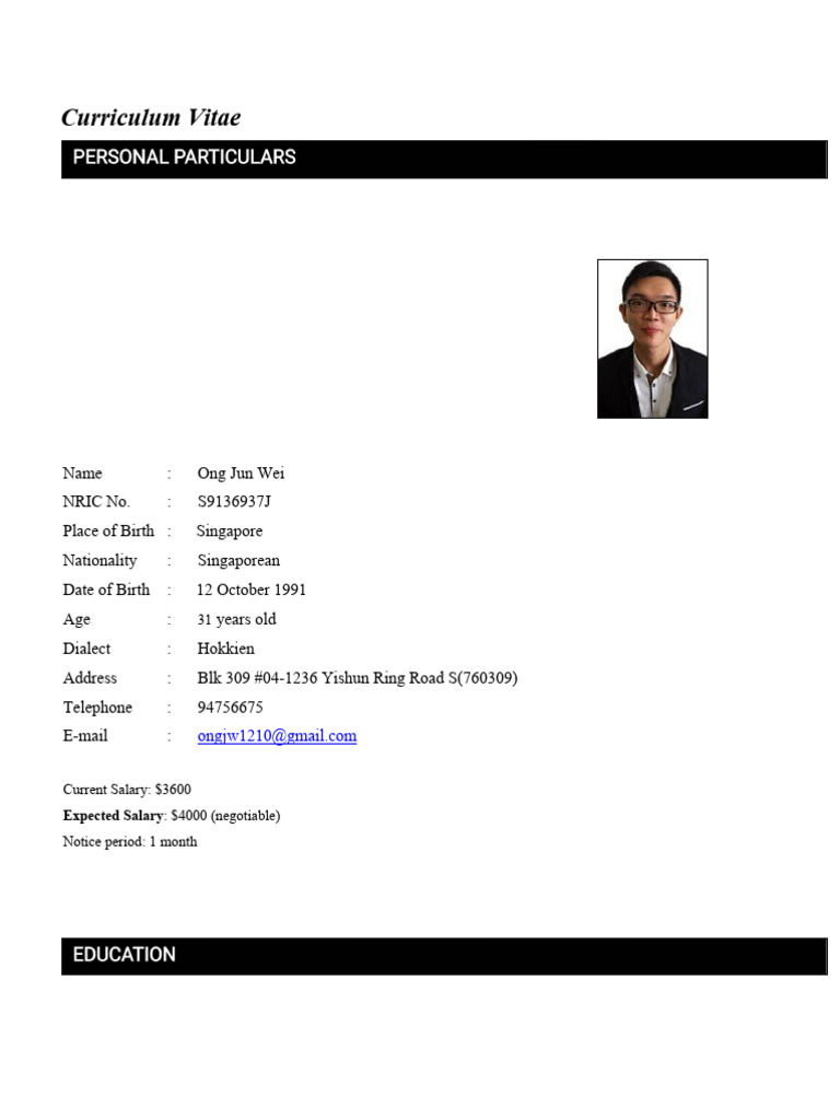 Ong Jun Wei Resume 2023 | PDF