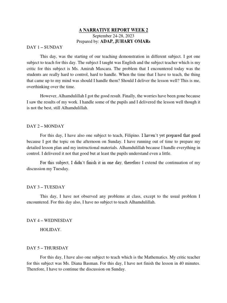 A NARRATIVE REPORT WEEK 2 | PDF