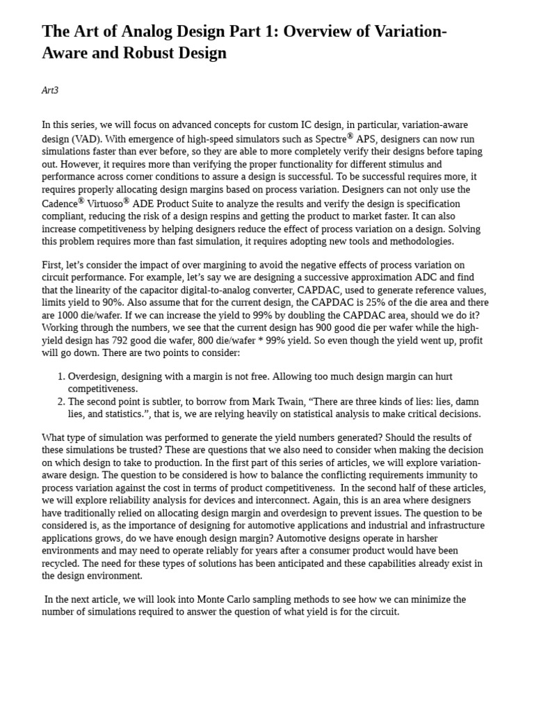 The Art of Analog Design Part 1 Overview of Variation-Aware and Robust Design - Analog_Custom ...