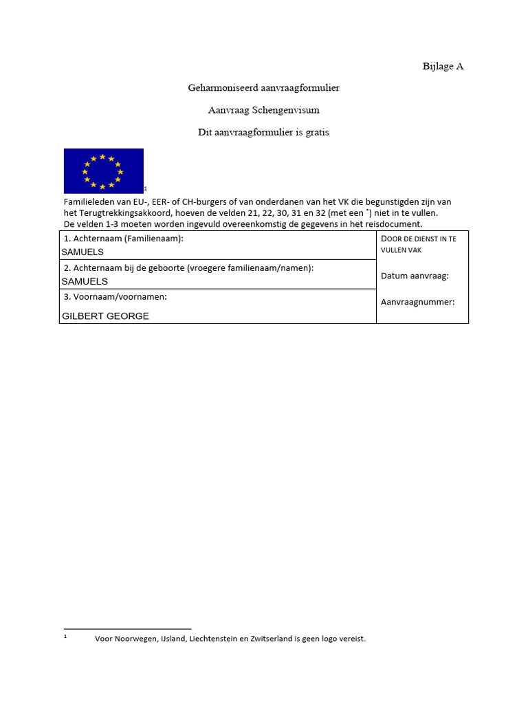 DRAFT Schengen Visa Application Form Dutch | PDF