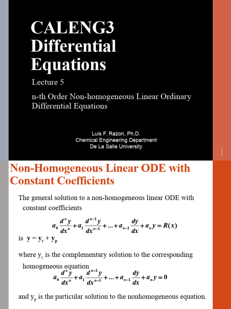 CALENG3 - Lecture 5 - N-TH Order Nonhomogeneous Linear ODE-1 | PDF