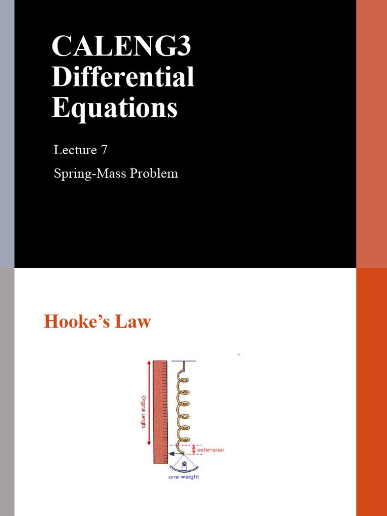 CALENG3 - Lecture 7 - Spring-Mass Problem | PDF | Force | Oscillation